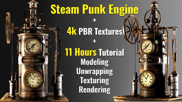 steampunk engine asset4kpbr textures 3d model
