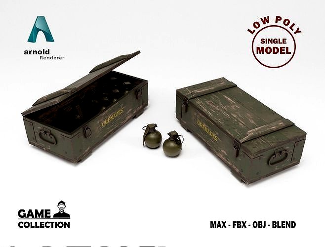 Military Box and Grenades 3d model