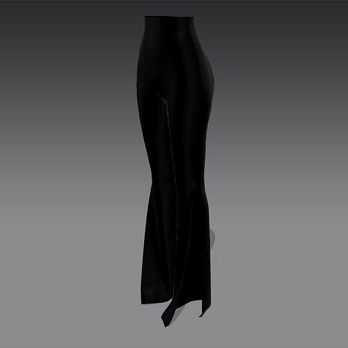 BLACK SLIT SATIN SLIK PANT LOOK MODERN ELEGANCE FASHION 3d model
