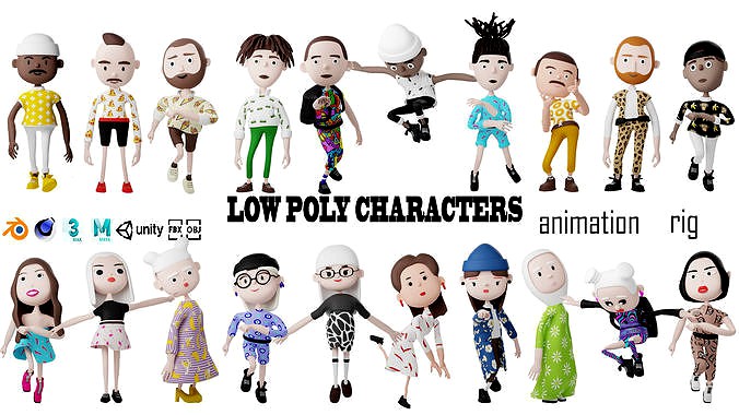 Low poly cartoon characters 1 03 pack 3d model