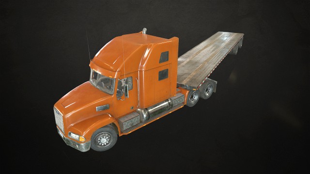 semi truck flatbed trailer - low poly 3d model