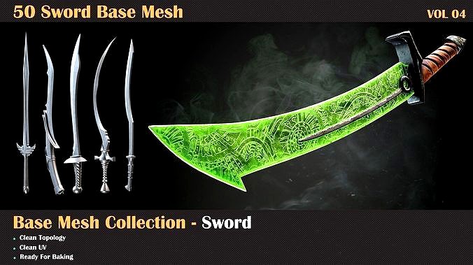50 Sword Base Mesh - VOL 05 - Game Ready 3d model