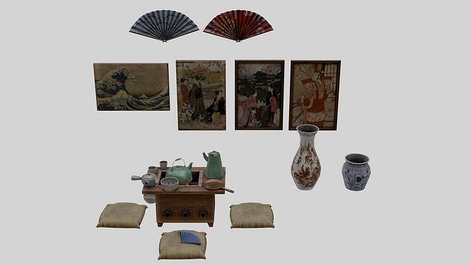 Low Poly Japanese Decoration Assets With PBR Materials 3d model
