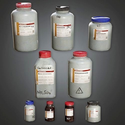 CLA - Lab Chemical Containers - PBR Game Ready 3d model