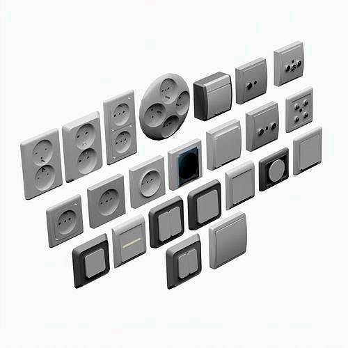 Realistic power sockets and switches 3d model