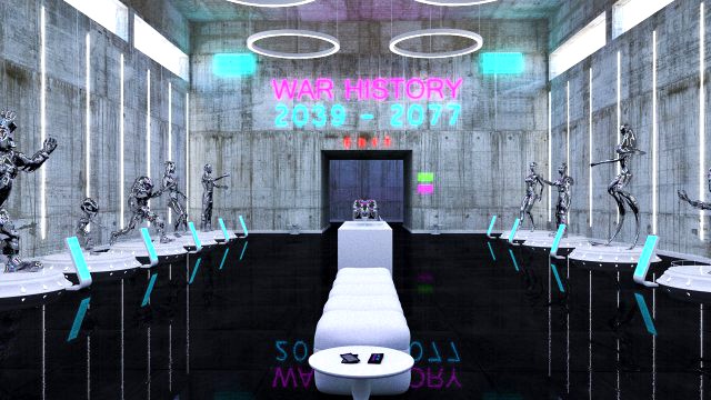 cyberpunk museum interior futuristic design building robot alien ...