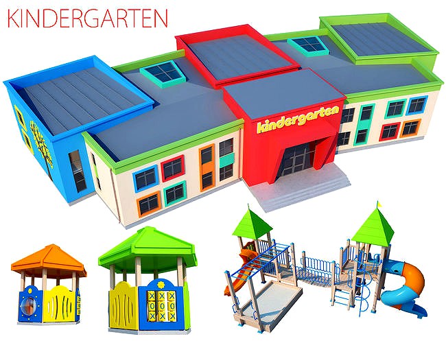Kindergarten school building 3d model