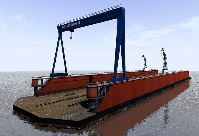 Shipyard floating dock low-poly 3d model