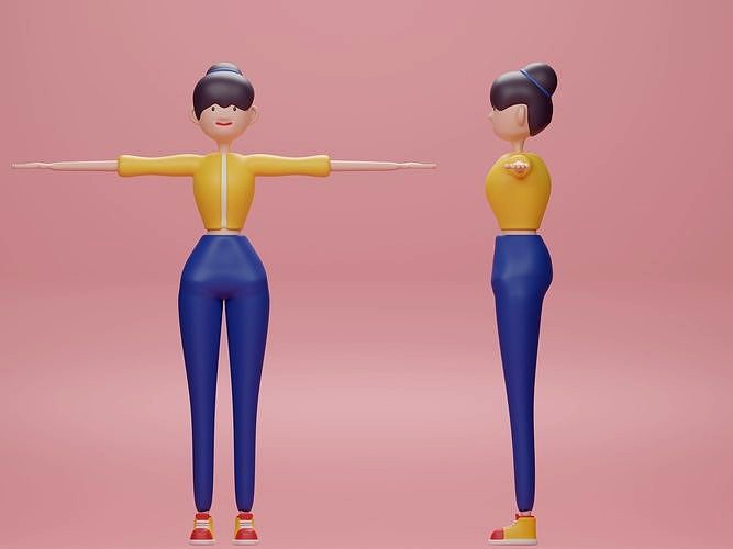 Female cartoon characters base mesh 3d model