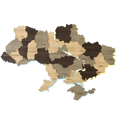 Wooden Wall-mounted map of Ukraine 3d model