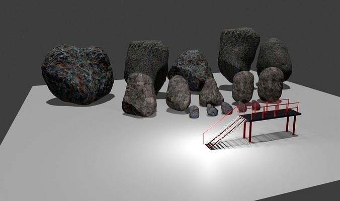Rock Cliff Boulders 15 pcs Metal Steel Staircase Steps and Stand 3d model