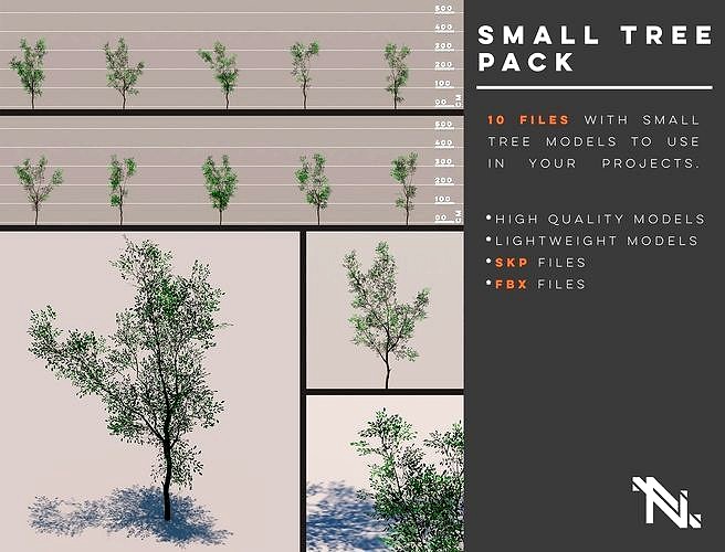 Small Tree Pack - 10 SKP and FBX trees 3d model
