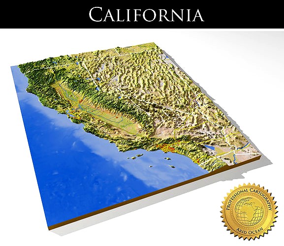 California High resolution 3D relief maps model