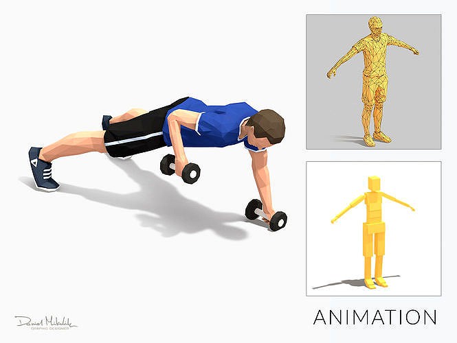 Plank Row Exercise Man Animation 3d model