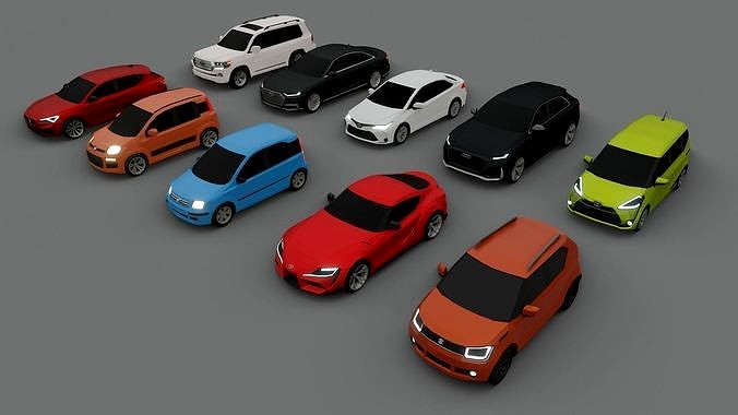 collection of 10 low poly cars 3D models