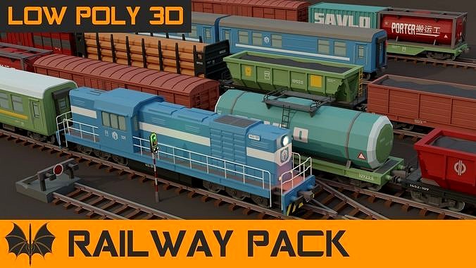 Trains Low Poly Railway Stylized 3d model