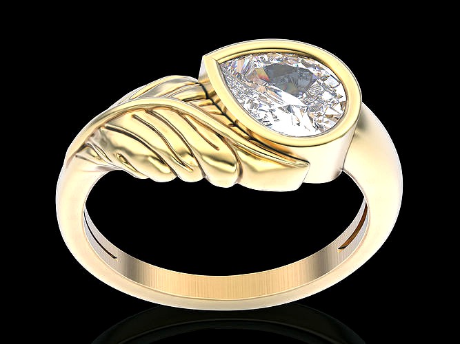 Leaf diamond ring silver gold printable jewelry 3D model | 3D