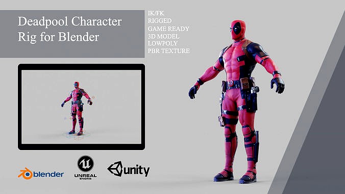 Deadpool Character Rig For Blender 3d model