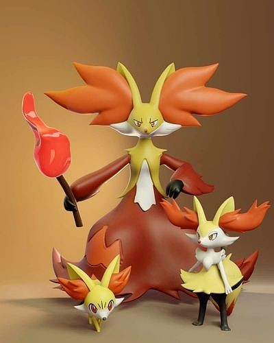 Pokemon - Fennekin Braixen and Delphox | 3D model
