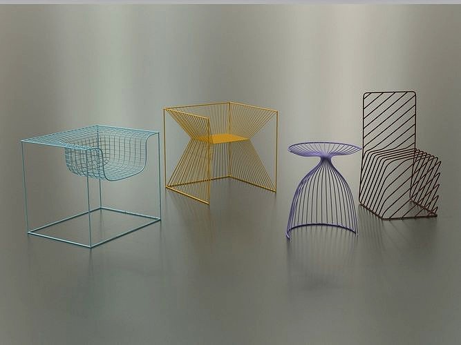 Wireframe Chair Stool Designs 3d model