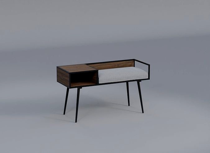 Mid Century Modern Cushioned Telephone Entryway Bench 3d model