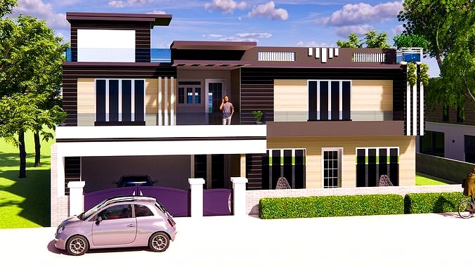 Modern two story house in Revit architecture complete 3D model