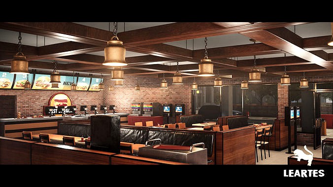 Burger Restaurant Cafe Building Interior Modular 3d model