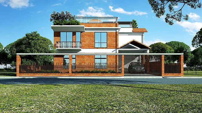 Modern Duplex Exterior Design 3d model