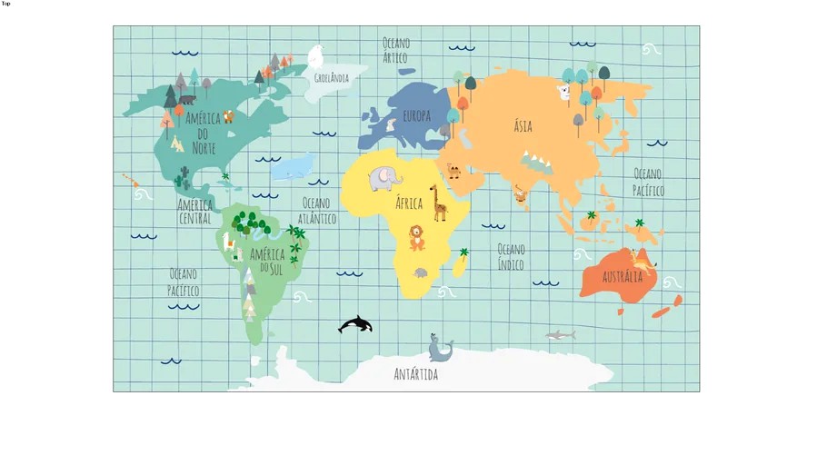Tapete Mapa Mundi Colorido Retangular Uauá Bab 3d model