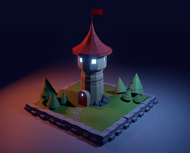 Fantasy tower low-poly model 3d