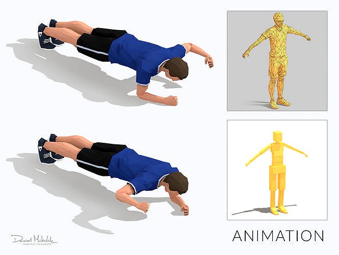 Plank Exercise Man Animation 3d model