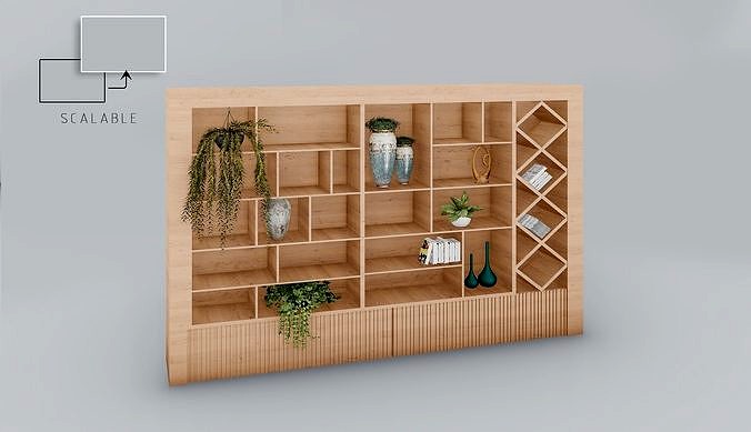 SCALABLE Modern Wood Shelf Bookcase Bookshelf 3D Model