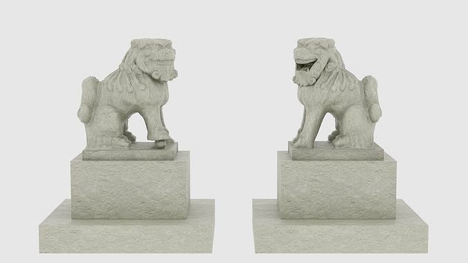 Komainu - Japanese Shinto Temple Stone Guard Dogs 3d model