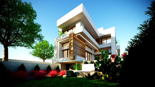 a model of a modern villa in the middle style 3d