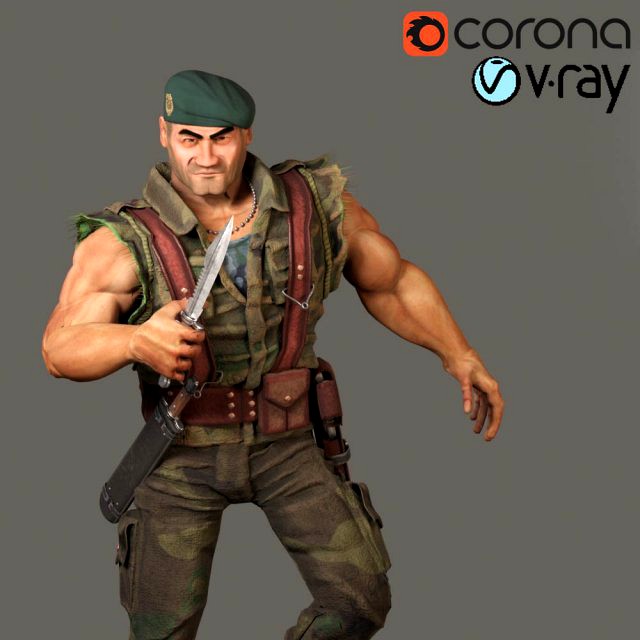 jack ohara the green beret from commandos 3d model