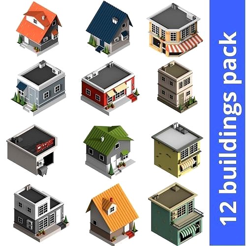 low poly city buildings 3d model