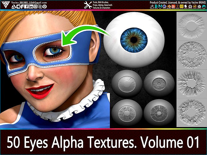 50 Eyes Textures and 20 Eyes Alpha Textures Pack Vol 01 3d model