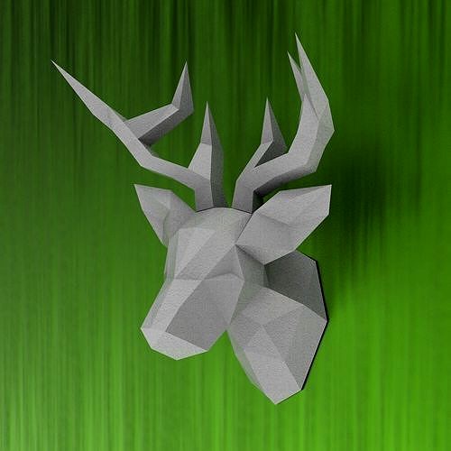 Deer trophy PDF papercraft DIY origami template low poly 3d model