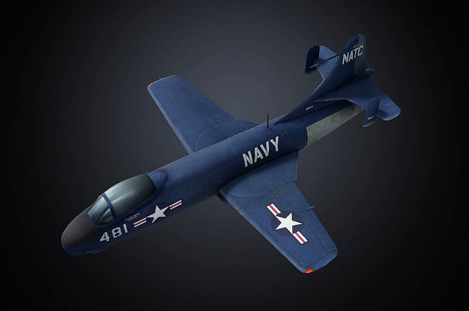 Vought F6U Pirate jet fighter Hand painted game model 3d