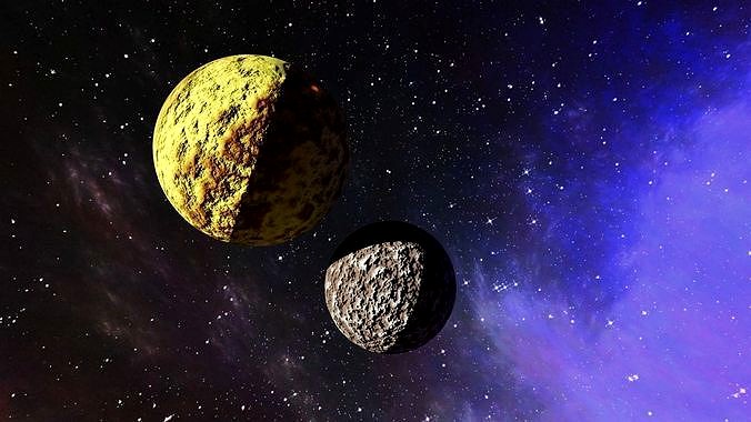 Planetary collision low-poly 3d model