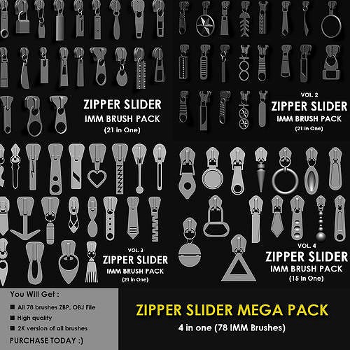 ZIPPER SLIDER MEGA PACK 4 IN ONE 78 BRUSHES 3d model