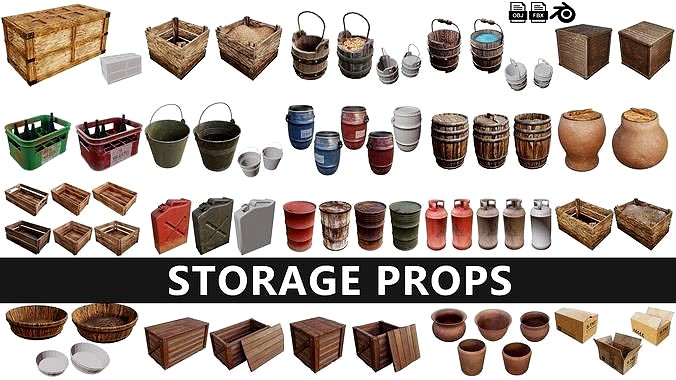 PBR Storage Props Medieval House Props pack GameReady 3d model