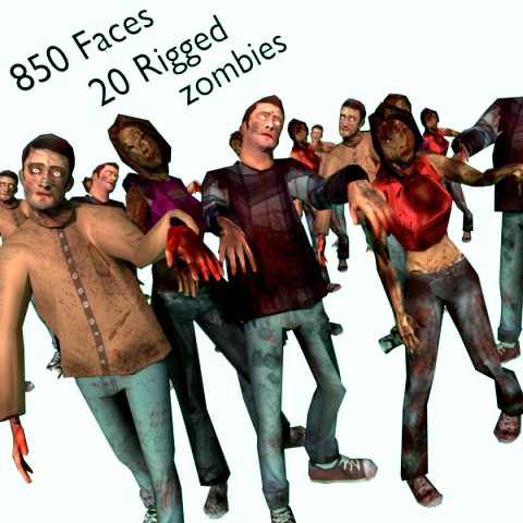 zombie horde crowd people rigged low poly 3d model
