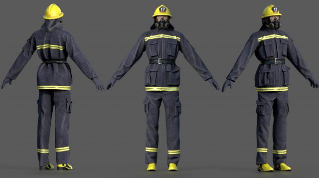 realistic firefighter 3d model
