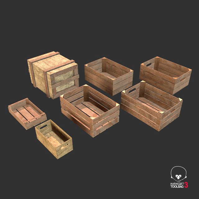 low poly wooden crate collection 3d model