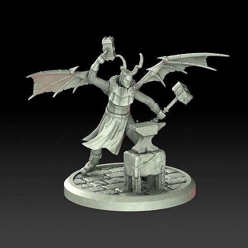 Fantasy demon blacksmith miniature 3D print model | 3D