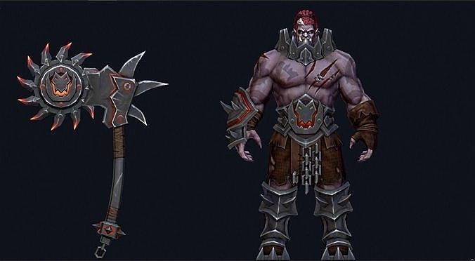 Male Orc warrior character and weapon 3d model
