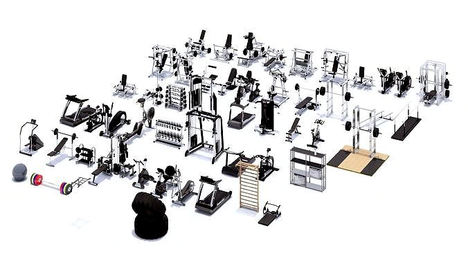 Large Gym Equipment Set 3d model