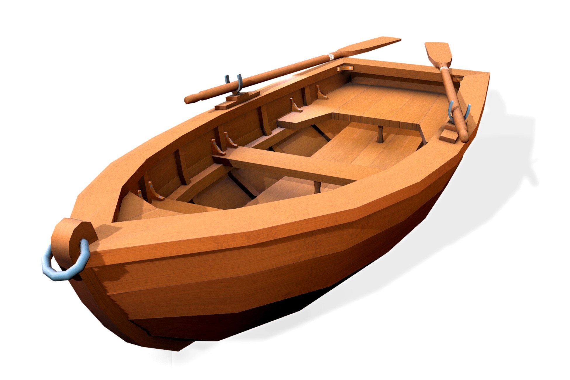 Stylized wooden fishing boat low poly 3d model