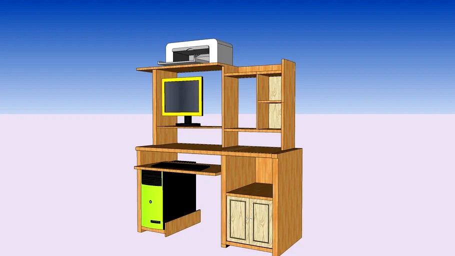 MEJA KERJA + KOMPUTER 3d model
